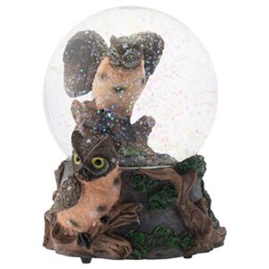 elanze designs red bellied eagle owls 100mm musical snow globe plays tune wonderful world