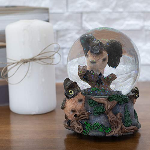 Elanze Designs Red Bellied Eagle Owls 100MM Musical Snow Globe Plays Tune Wonderful World