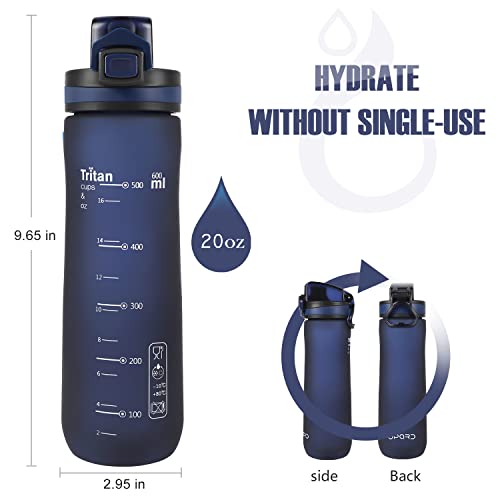 Opard Sports Water Bottle, 20 Oz BPA Free Non-Toxic Tritan Plastic Water Bottle with Leak Proof Flip Top Lid for Gym Yoga Fitness Camping (Blue)