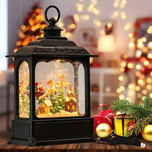 wondise christmas musical snow globe lantern with 6 hour timer, 11.2 inch usb plug-in & battery operated spinning water glitter lighted snow globe christmas (santa claus and sleigh)