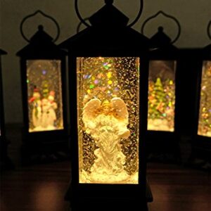 Wondise Lighted Angel Christmas Snow Globes Musical Lantern with Timer, USB Powered & Battery Operated Swirling Glitter Water Lantern (4 x 4 x 12 inch)