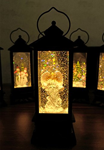 Wondise Lighted Angel Christmas Snow Globes Musical Lantern with Timer, USB Powered & Battery Operated Swirling Glitter Water Lantern (4 x 4 x 12 inch)