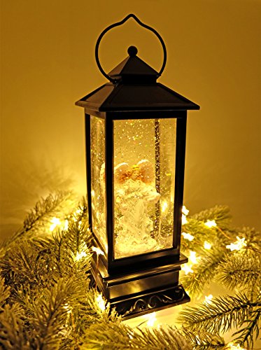 Wondise Lighted Angel Christmas Snow Globes Musical Lantern with Timer, USB Powered & Battery Operated Swirling Glitter Water Lantern (4 x 4 x 12 inch)