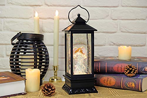 Wondise Lighted Angel Christmas Snow Globes Musical Lantern with Timer, USB Powered & Battery Operated Swirling Glitter Water Lantern (4 x 4 x 12 inch)