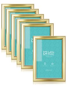 lavie home 4x6 picture frames (6 pack, gold) simple designed photo frames for wall mount display, set of 6 classic collection