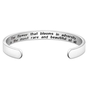 kuiyai mulan quote cuff bracelet the flower that blooms in adversity is the most rare and beautiful of all princess bracelet jewelry (silver)