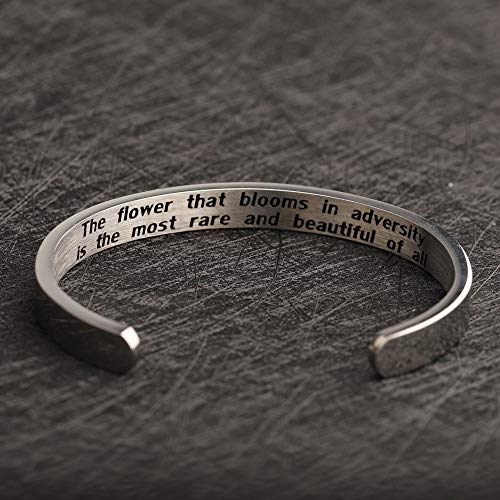 KUIYAI Mulan Quote Cuff Bracelet The Flower That Blooms In Adversity Is The Most Rare And Beautiful Of All Princess Bracelet Jewelry (silver)