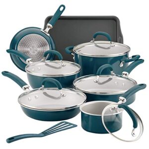 rachael ray create delicious nonstick cookware pots and pans set, 13 piece, teal shimmer