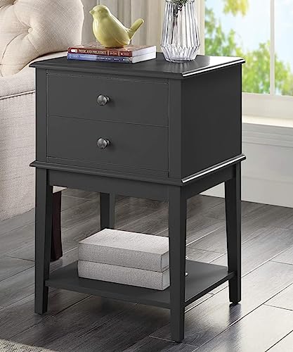 WOODEEM Black Nightstand with 2 Drawers for Bedrooms Tall 28", Big Wooden Side Tables for Kids Room, Large Modern End Table for Living Room