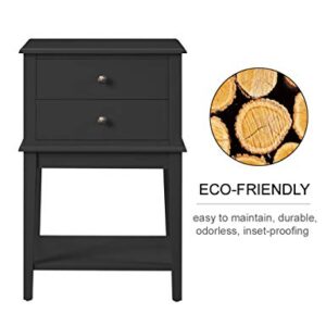 WOODEEM Black Nightstand with 2 Drawers for Bedrooms Tall 28", Big Wooden Side Tables for Kids Room, Large Modern End Table for Living Room