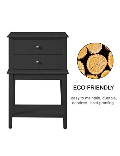 WOODEEM Black Nightstand with 2 Drawers for Bedrooms Tall 28", Big Wooden Side Tables for Kids Room, Large Modern End Table for Living Room