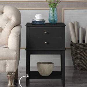 WOODEEM Black Nightstand with 2 Drawers for Bedrooms Tall 28", Big Wooden Side Tables for Kids Room, Large Modern End Table for Living Room