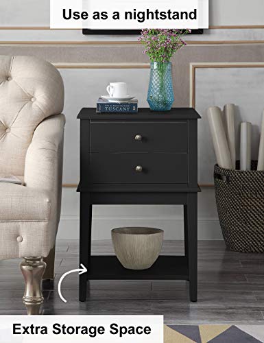 WOODEEM Black Nightstand with 2 Drawers for Bedrooms Tall 28", Big Wooden Side Tables for Kids Room, Large Modern End Table for Living Room