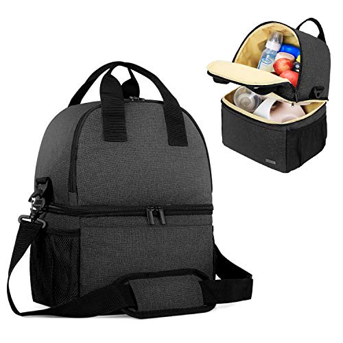 Teamoy Breast Pump Bag Tote with Cooler Compartment for Breast Pump, Cooler Bag, Breast Milk Bottles and More, Double Layer Pumping Bag for Working Moms, Black(Bag Only)