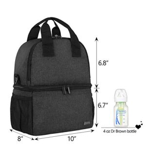 Teamoy Breast Pump Bag Tote with Cooler Compartment for Breast Pump, Cooler Bag, Breast Milk Bottles and More, Double Layer Pumping Bag for Working Moms, Black(Bag Only)