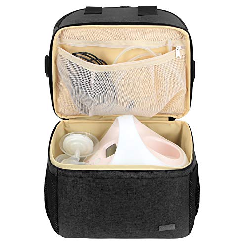 Teamoy Breast Pump Bag Tote with Cooler Compartment for Breast Pump, Cooler Bag, Breast Milk Bottles and More, Double Layer Pumping Bag for Working Moms, Black(Bag Only)