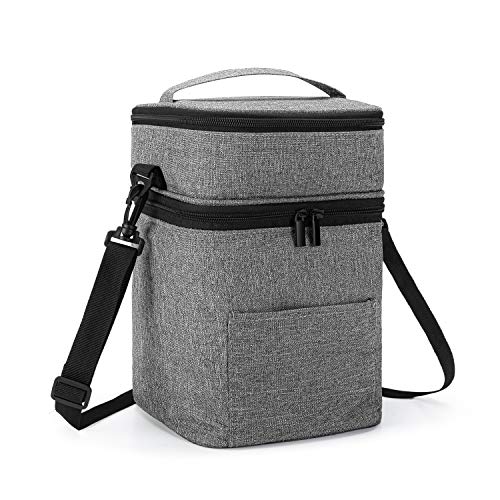 LUXJA Double-layer Breastmilk Cooler Bag (Fits 4 Bottles, Up to 9 Ounce), Breastmilk Cooler for Breastmilk Bottles and Accessories (Bag Only), Gray