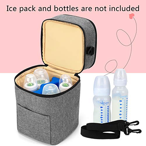 LUXJA Double-layer Breastmilk Cooler Bag (Fits 4 Bottles, Up to 9 Ounce), Breastmilk Cooler for Breastmilk Bottles and Accessories (Bag Only), Gray