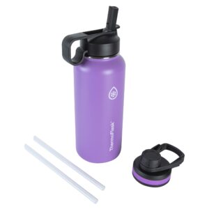 thermoflask double wall vacuum insulated stainless steel water bottle with two lids, 32 ounce, plum