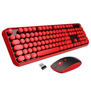 wireless keyboard mouse combo, 2.4ghz wireless typewriter keyboard, letton full size office computer retro keyboard and wireless cute mouse with 3 dpi for mac pc desktop laptop-red