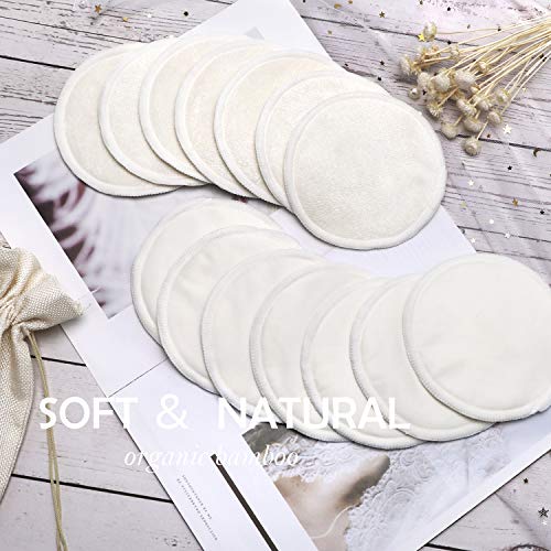 PHOGARY 14PCS Washable Nursing Pads, Reusable Organic Bamboo Breast Pads with Laundry Bag and Storage Bag - Soft, Absorbent, Hypoallergenic, Eco Pads for Breastfeeding