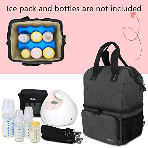 Luxja Breast Pump Bag with 2 Compartments for Breast Pump and Cooler Bag, Breast Pumping Bag with 2 Options for Wearing (Fits Most Major Breast Pump), Black