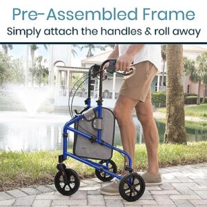 Vive Mobility 3 Wheel Walker - Three Wheeled Rollator for Seniors - Lightweight, Foldable, Narrow, Heavy Duty - for Elderly Men Women - Folding 3-Wheel Tri Scooter with Basket Bag (FSA HSA Approved)