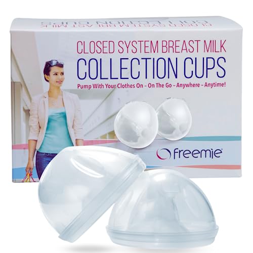 Freemie Hands-Free and Discreet Breast Milk Collection Cup Set | Pump with Your Clothes On Anywhere, Anytime | Sizes 25mm and 28mm Flanges Included | Holds Up to 8oz | Pump Not Included