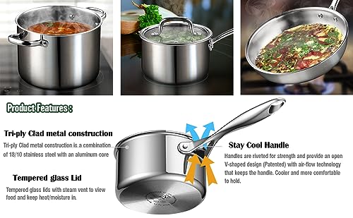 Cook N Home 7-Piece Tri-Ply Clad Stainless Steel Cookware Set, Silver,2644