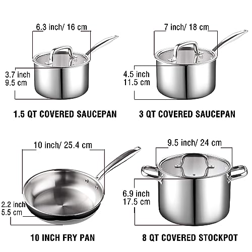 Cook N Home 7-Piece Tri-Ply Clad Stainless Steel Cookware Set, Silver,2644