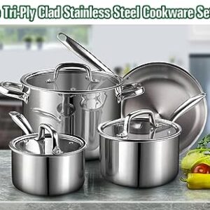 Cook N Home 7-Piece Tri-Ply Clad Stainless Steel Cookware Set, Silver,2644