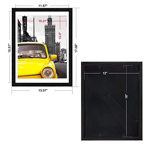 Emeyart 12x16 Picture Frames to Display 11x14 Documents with Mats Black Real Wood Photo Frames Wall Art Decorative for Living Room and Office Wall Decor