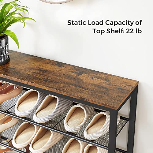 VASAGLE Shoe Rack, 5-Tier Shoe Storage Organizer with 4 Metal Mesh Shelves for 16-20 Pairs and Large Surface for Bags, for Entryway, Hallway, Closet, Industrial, Rustic Brown and Black ULBS15BX