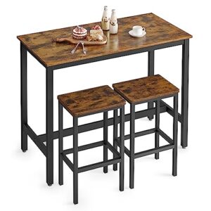 vasagle bar table set, with 2 bar stools, dining table set, kitchen counter with bar chairs, industrial, living room, party room, rustic brown and black ulbt15x