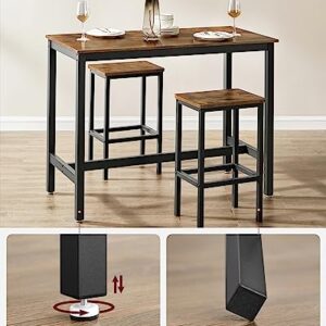 VASAGLE Bar Table Set, with 2 Bar Stools, Dining table set, Kitchen Counter with Bar Chairs, Industrial, Living Room, Party Room, Rustic Brown and Black ULBT15X