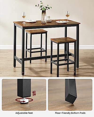 VASAGLE Bar Table Set, with 2 Bar Stools, Dining table set, Kitchen Counter with Bar Chairs, Industrial, Living Room, Party Room, Rustic Brown and Black ULBT15X