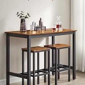 VASAGLE Bar Table Set, with 2 Bar Stools, Dining table set, Kitchen Counter with Bar Chairs, Industrial, Living Room, Party Room, Rustic Brown and Black ULBT15X