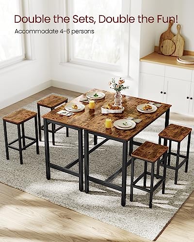 VASAGLE Bar Table Set, with 2 Bar Stools, Dining table set, Kitchen Counter with Bar Chairs, Industrial, Living Room, Party Room, Rustic Brown and Black ULBT15X