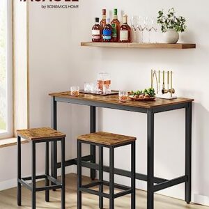 VASAGLE Bar Table Set, with 2 Bar Stools, Dining table set, Kitchen Counter with Bar Chairs, Industrial, Living Room, Party Room, Rustic Brown and Black ULBT15X