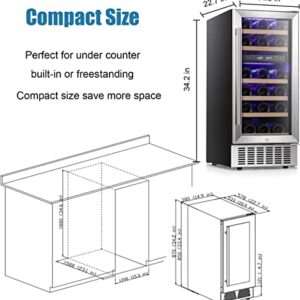 Antarctic Star 15" Wine Cooler Under Counter Beverage Refrigerator Beer Mini Fridge 28 Bottles Dual Zone Built-in Freestanding Stainless Steel Double-Layer Tempered Glass Door