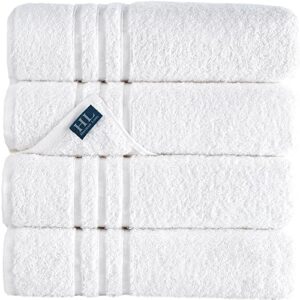 hammam linen white bath towels 4-pack - 27x54 soft and absorbent, premium quality perfect for daily use 100% cotton towel 600 gsm