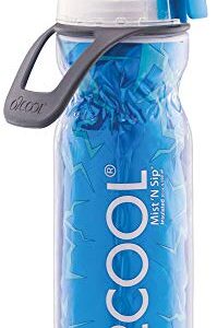 O2COOL Arctic Squeeze Mist 'N Sip Insulated Bottle w/Silicone Spout Cover and Locking Misting Function - 20 oz, Crackle Blue