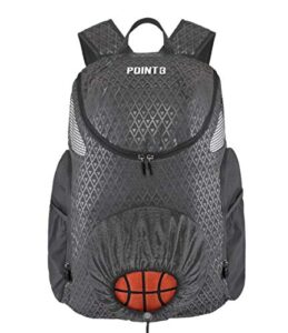 point3 basketball backpack road trip 2.0, bag with drawstring for soccer, volleyball & more, compartments for shoes, water, & clothes, water resistant equipment bag, unisex sports backpack - grey