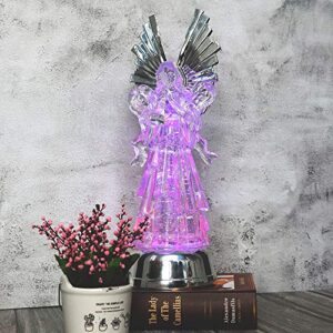 Eldnacele 14" Christmas Angel Globe Water Glittering Angel Figurine, Battery Operated Color Changing Angel Statue Light for Tabletop Deocration, Angel with Trumpet from Daughter