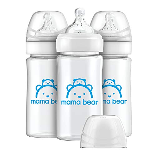 Amazon Brand - Mama Bear Infant Feeding Wide-Neck Baby Bottle with Slow Flow Nipple, BPA Free, 9 oz, Pack of 3, Transparent