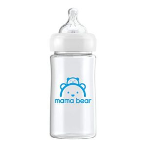 Amazon Brand - Mama Bear Infant Feeding Wide-Neck Baby Bottle with Slow Flow Nipple, BPA Free, 9 oz, Pack of 3, Transparent