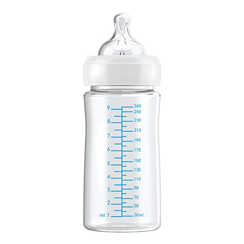 Amazon Brand - Mama Bear Infant Feeding Wide-Neck Baby Bottle with Slow Flow Nipple, BPA Free, 9 oz, Pack of 3, Transparent