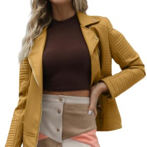 Giolshon Faux Leather Short Jacket Women Motorcycle Biker Casual Coat for Spring Fall and Winter 53 Ginger S