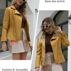 Giolshon Faux Leather Short Jacket Women Motorcycle Biker Casual Coat for Spring Fall and Winter 53 Ginger S