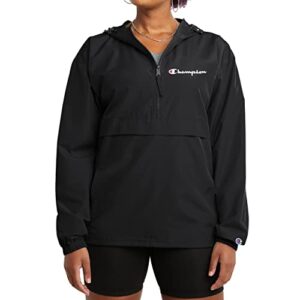 champion windbreaker, packable, wind and water-resistant jacket for women, black small script, medium